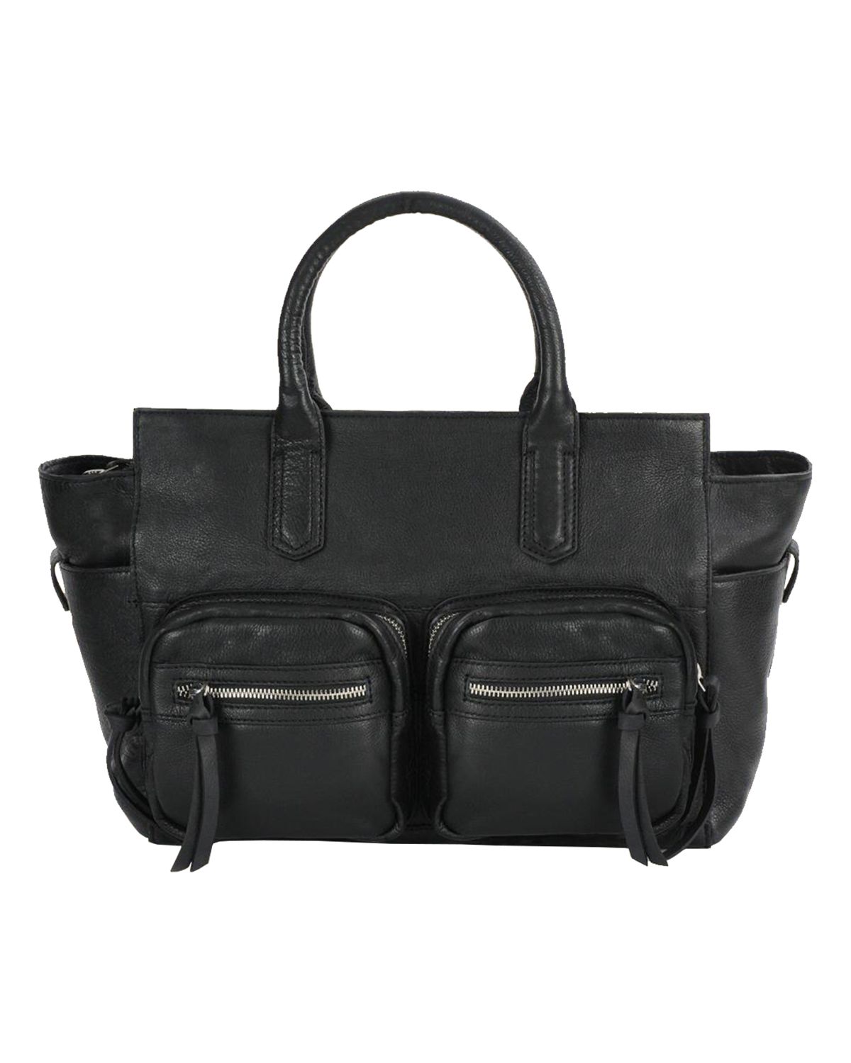 Womens Black Two Front Pocket Handbag - Shop at LeatherScin