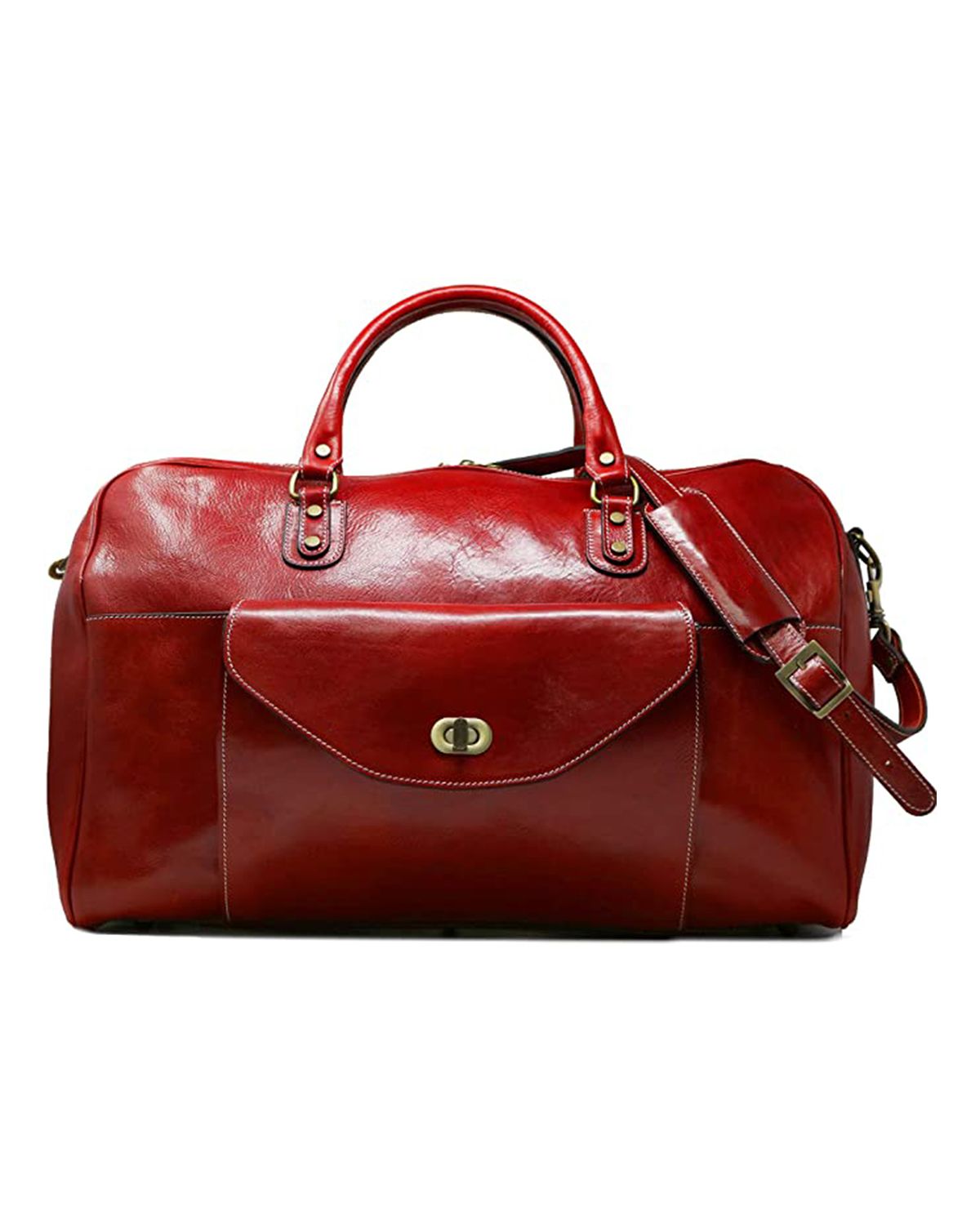 Red Front Pocket Leather Duffle Bag - Shop at LeatherScin